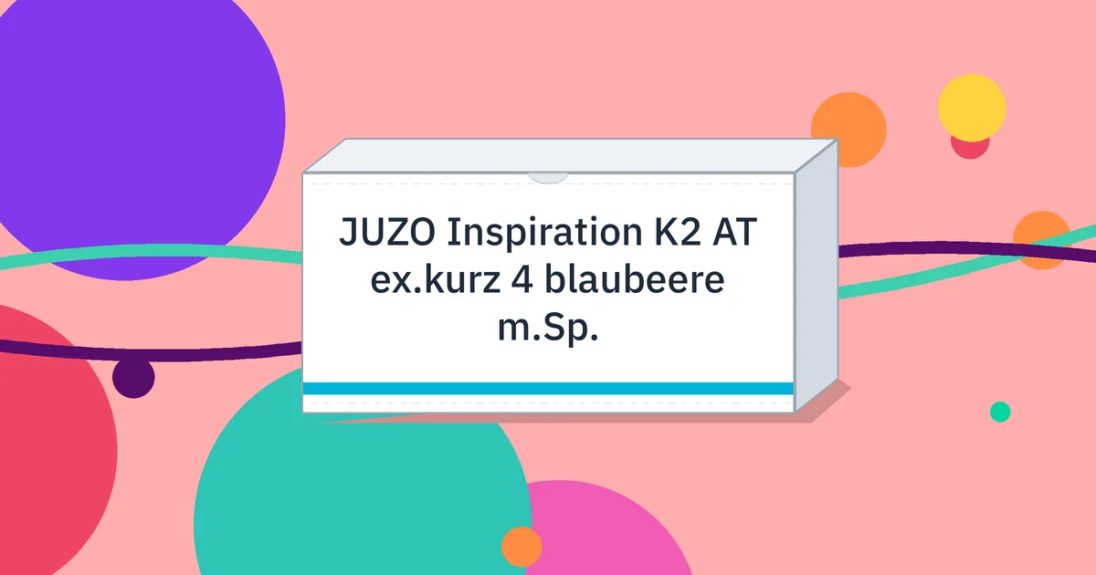 Symbolbild: Packung mit der Aufschrift JUZO Inspiration K2 AT ex.kurz 4 blaubeere m.Sp. (PZN 14952939) – Verfügbarkeit und Bezug in Apotheken in Frankfurt am Main