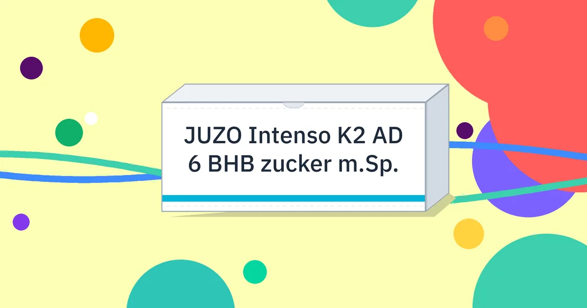 Symbolbild: Packung mit der Aufschrift JUZO Intenso K2 AD 6 BHB zucker m.Sp. (PZN 18613128) – Verfügbarkeit und Bezug in Apotheken in Frankfurt am Main