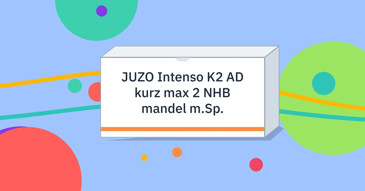 Symbolbild: Packung mit der Aufschrift JUZO Intenso K2 AD kurz max 2 NHB mandel m.Sp. (PZN 18612287) – Verfügbarkeit und Bezug in Apotheken in Frankfurt am Main