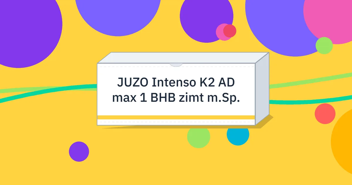 Symbolbild: Packung mit der Aufschrift JUZO Intenso K2 AD max 1 BHB zimt m.Sp. (PZN 18616167) – Verfügbarkeit und Bezug in Apotheken in Frankfurt am Main