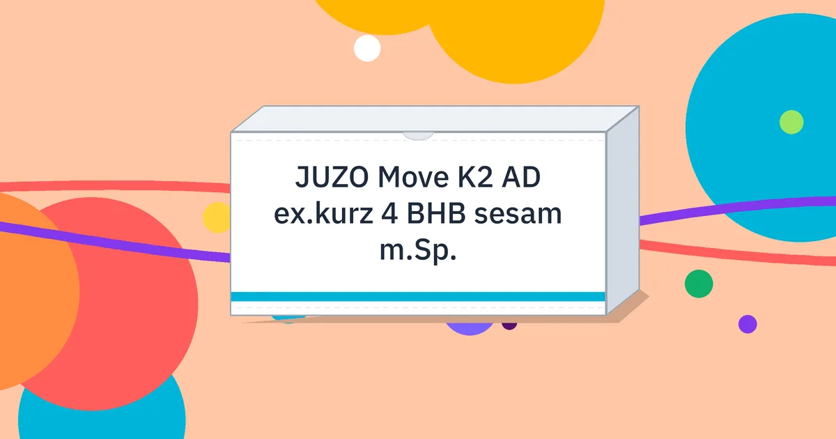 Symbolbild: Packung mit der Aufschrift JUZO Move K2 AD ex.kurz 4 BHB sesam m.Sp. (PZN 18510351) – Verfügbarkeit und Bezug in Apotheken in Frankfurt am Main