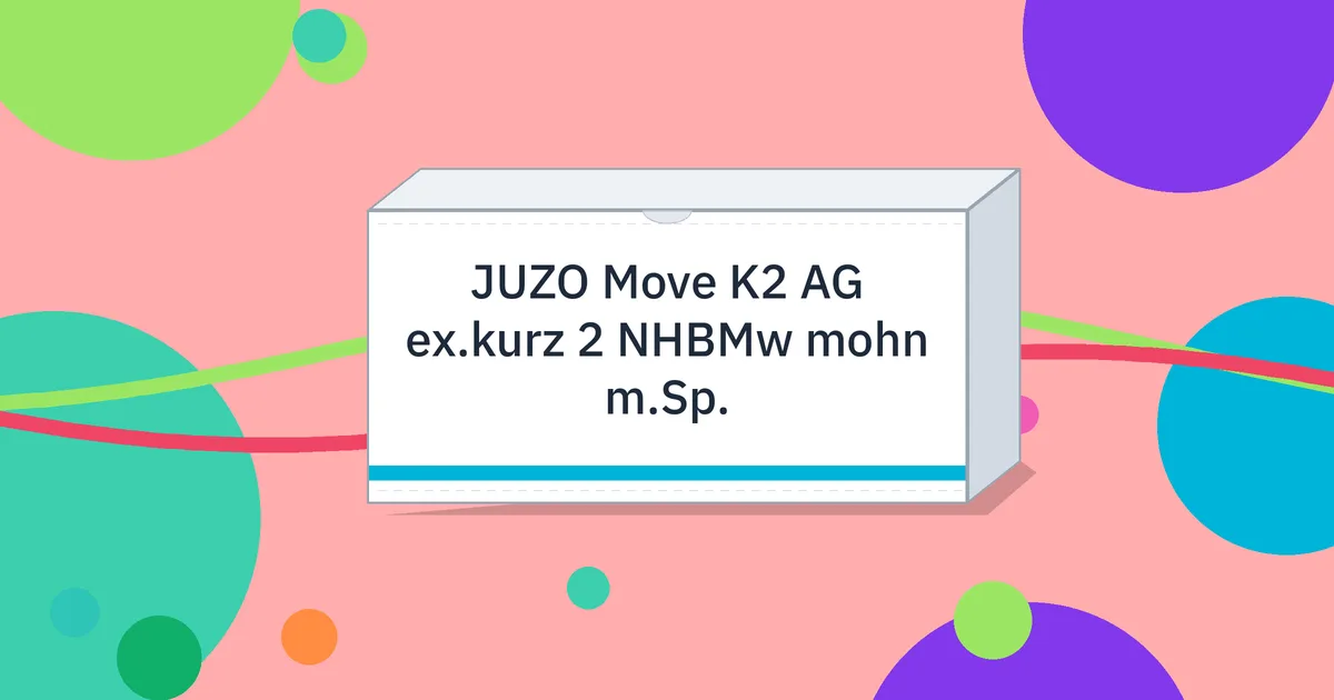 Symbolbild: Packung mit der Aufschrift JUZO Move K2 AG ex.kurz 2 NHBMw mohn m.Sp. (PZN 18563040) – Verfügbarkeit und Bezug in Apotheken in Frankfurt am Main