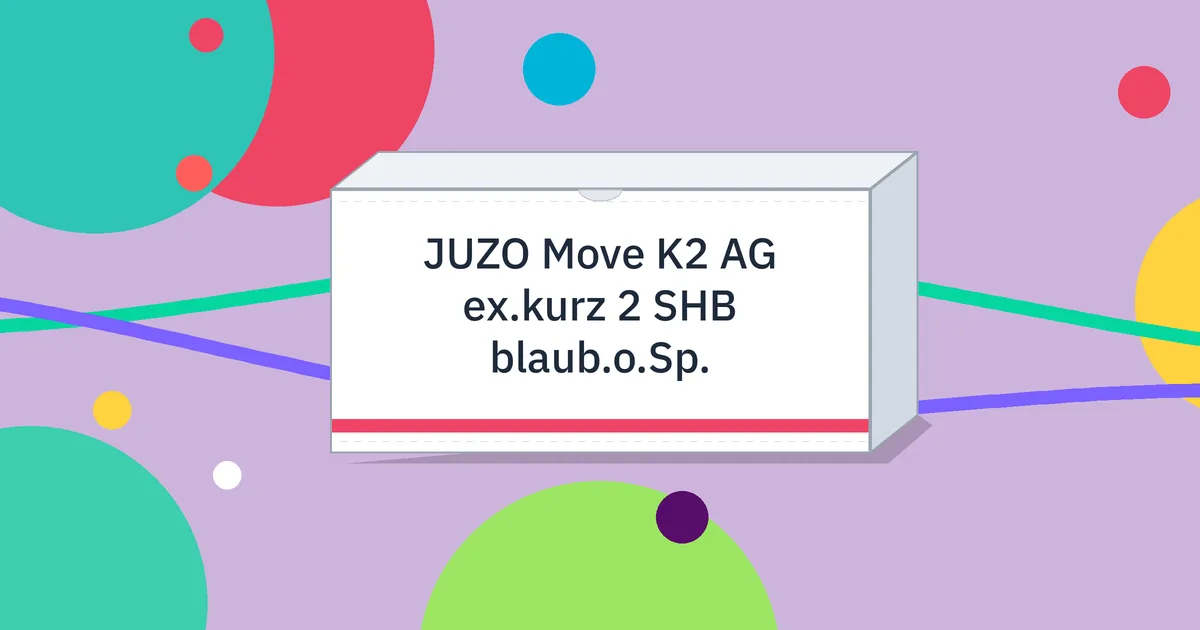Symbolbild: Packung mit der Aufschrift JUZO Move K2 AG ex.kurz 2 SHB blaub.o.Sp. (PZN 18565441) – Verfügbarkeit und Bezug in Apotheken in Frankfurt am Main