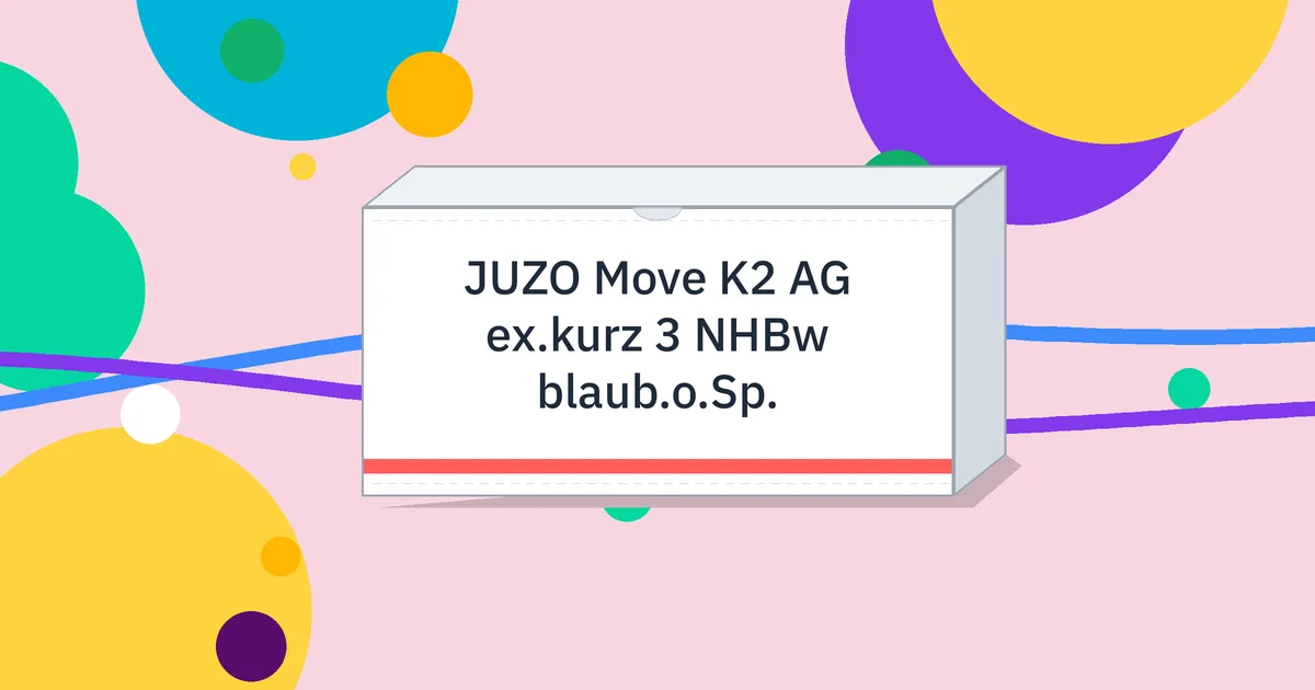 Symbolbild: Packung mit der Aufschrift JUZO Move K2 AG ex.kurz 3 NHBw blaub.o.Sp. (PZN 18564542) – Verfügbarkeit und Bezug in Apotheken in Frankfurt am Main