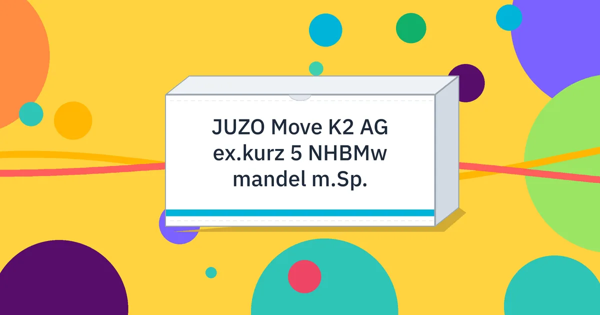 Symbolbild: Packung mit der Aufschrift JUZO Move K2 AG ex.kurz 5 NHBMw mandel m.Sp. (PZN 16644455) – Verfügbarkeit und Bezug in Apotheken in Frankfurt am Main