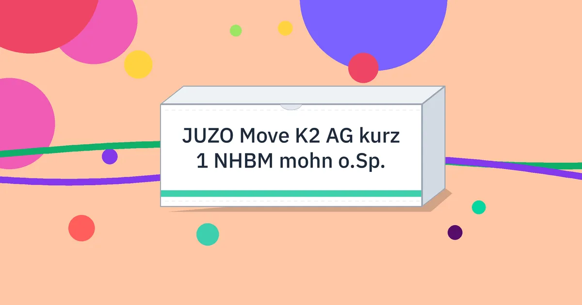 Symbolbild: Packung mit der Aufschrift JUZO Move K2 AG kurz 1 NHBM mohn o.Sp. (PZN 18560834) – Verfügbarkeit und Bezug in Apotheken in Frankfurt am Main