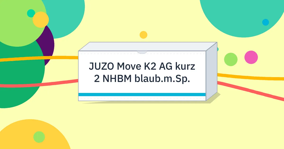 Symbolbild: Packung mit der Aufschrift JUZO Move K2 AG kurz 2 NHBM blaub.m.Sp. (PZN 18558843) – Verfügbarkeit und Bezug in Apotheken in Frankfurt am Main