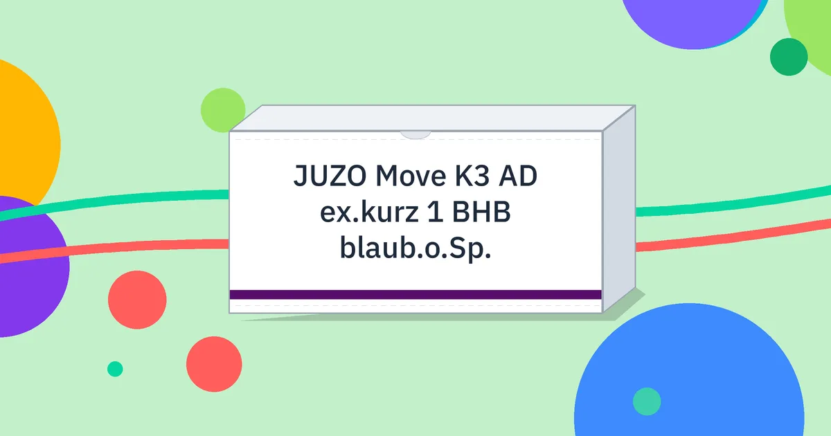 Symbolbild: Packung mit der Aufschrift JUZO Move K3 AD ex.kurz 1 BHB blaub.o.Sp. (PZN 18574204) – Verfügbarkeit und Bezug in Apotheken in Frankfurt am Main