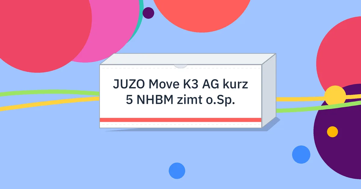 Symbolbild: Packung mit der Aufschrift JUZO Move K3 AG kurz 5 NHBM zimt o.Sp. (PZN 18580707) – Verfügbarkeit und Bezug in Apotheken in Frankfurt am Main