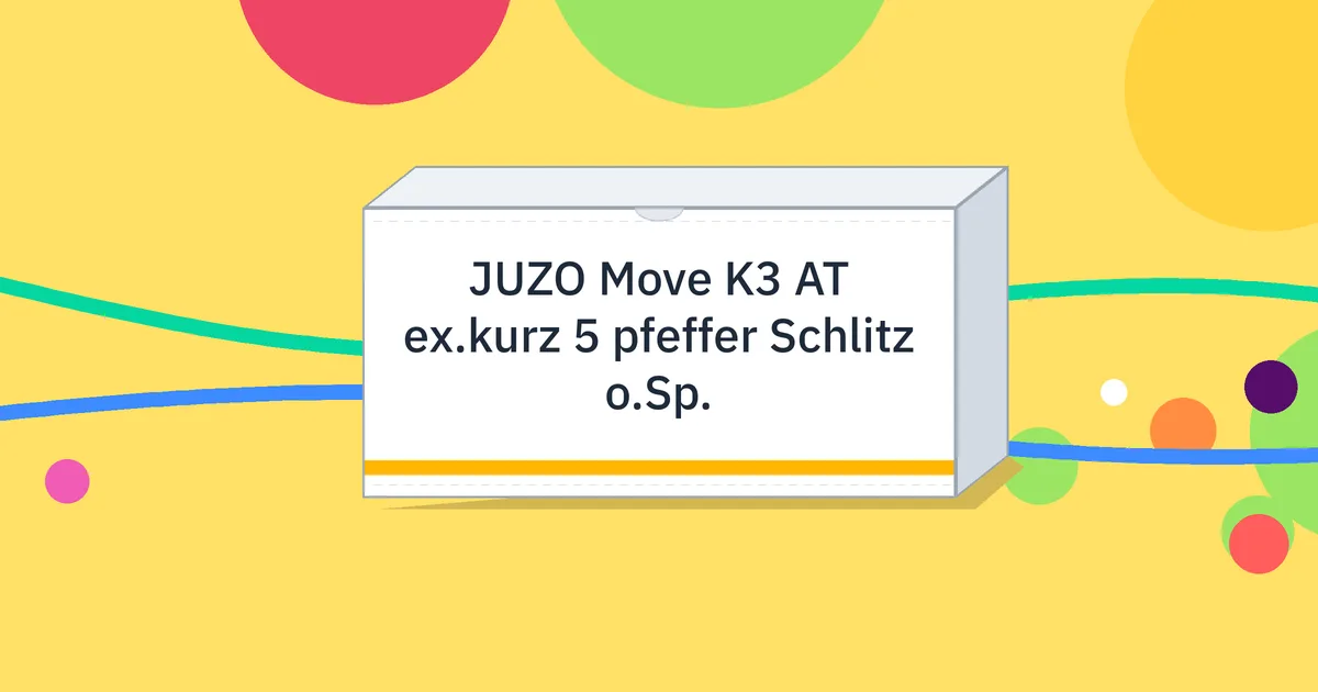 Symbolbild: Packung mit der Aufschrift JUZO Move K3 AT ex.kurz 5 pfeffer Schlitz o.Sp. (PZN 20682467) – Verfügbarkeit und Bezug in Apotheken in Frankfurt am Main