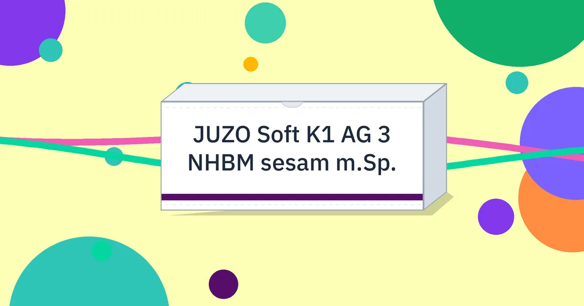 Symbolbild: Packung mit der Aufschrift JUZO Soft K1 AG 3 NHBM sesam m.Sp. (PZN 15015361) – Verfügbarkeit und Bezug in Apotheken in Frankfurt am Main