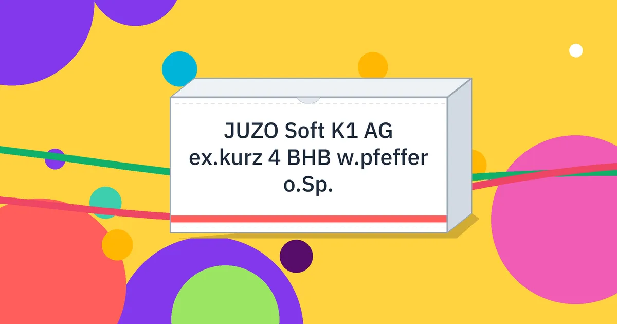Symbolbild: Packung mit der Aufschrift JUZO Soft K1 AG ex.kurz 4 BHB w.pfeffer o.Sp. (PZN 14839918) – Verfügbarkeit und Bezug in Apotheken in Frankfurt am Main