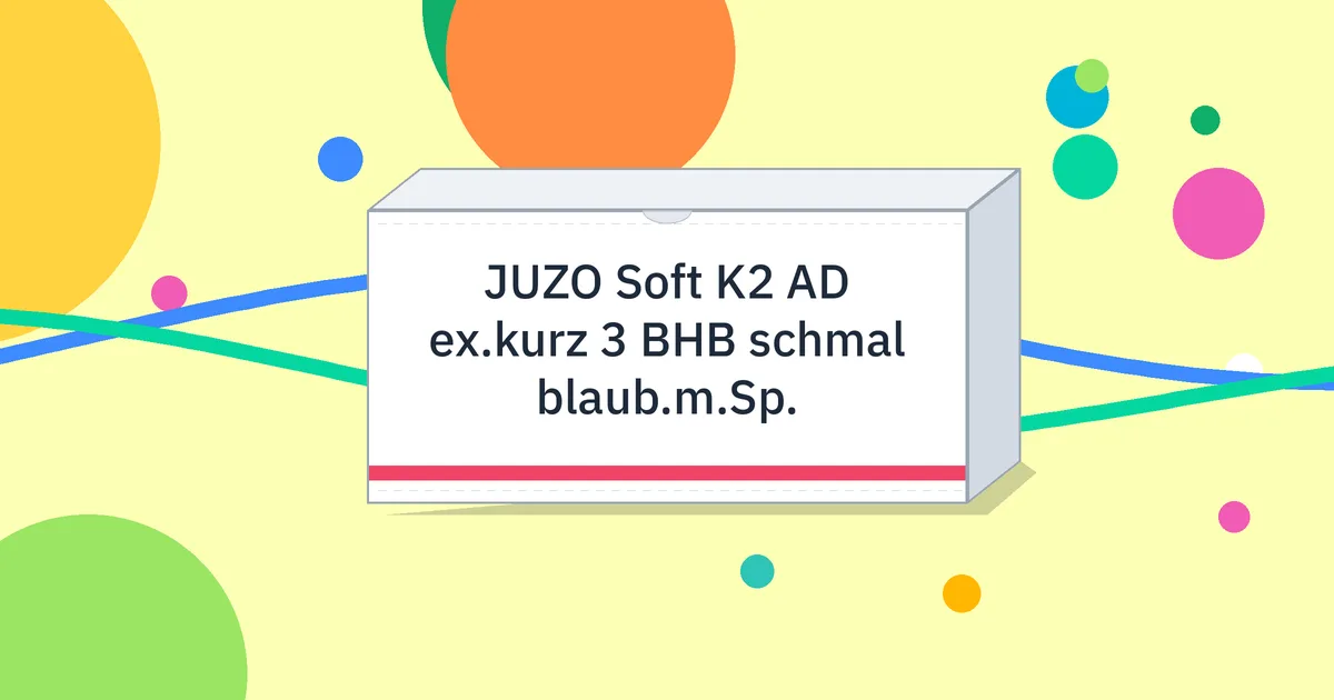 Symbolbild: Packung mit der Aufschrift JUZO Soft K2 AD ex.kurz 3 BHB schmal blaub.m.Sp. (PZN 15466508) – Verfügbarkeit und Bezug in Apotheken in Frankfurt am Main