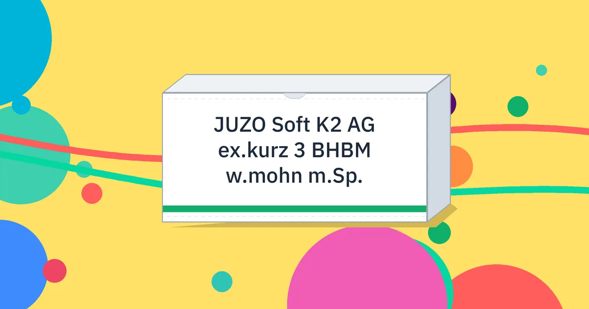 Symbolbild: Packung mit der Aufschrift JUZO Soft K2 AG ex.kurz 3 BHBM w.mohn m.Sp. (PZN 14868400) – Verfügbarkeit und Bezug in Apotheken in Frankfurt am Main
