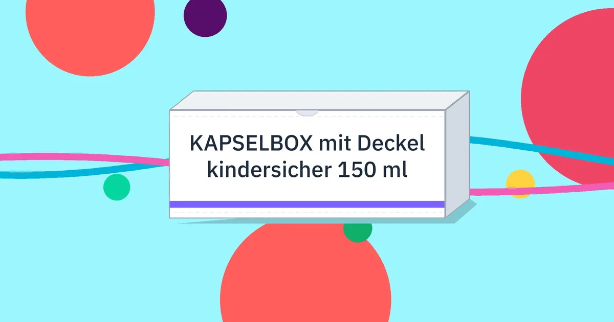 Symbolbild: Packung mit der Aufschrift KAPSELBOX mit Deckel kindersicher 150 ml (PZN 19076365) – Verfügbarkeit und Bezug in Apotheken in Frankfurt am Main
