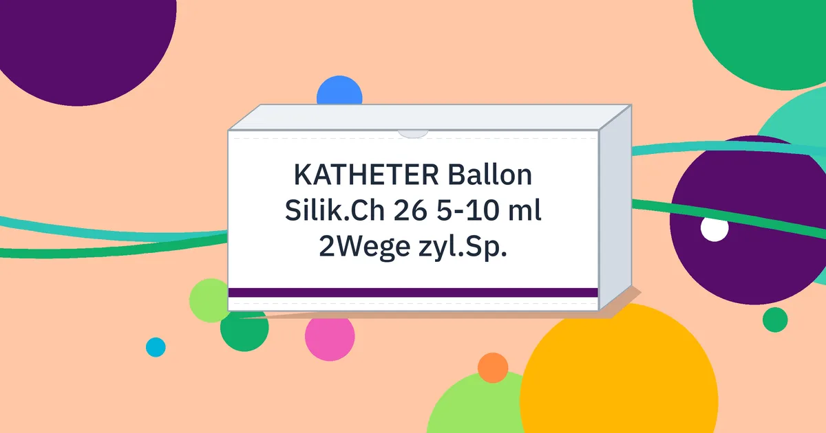 Symbolbild: Packung mit der Aufschrift KATHETER Ballon Silik.Ch 26 5-10 ml 2Wege zyl.Sp. (PZN 04811385) – Verfügbarkeit und Bezug in Apotheken in Frankfurt am Main