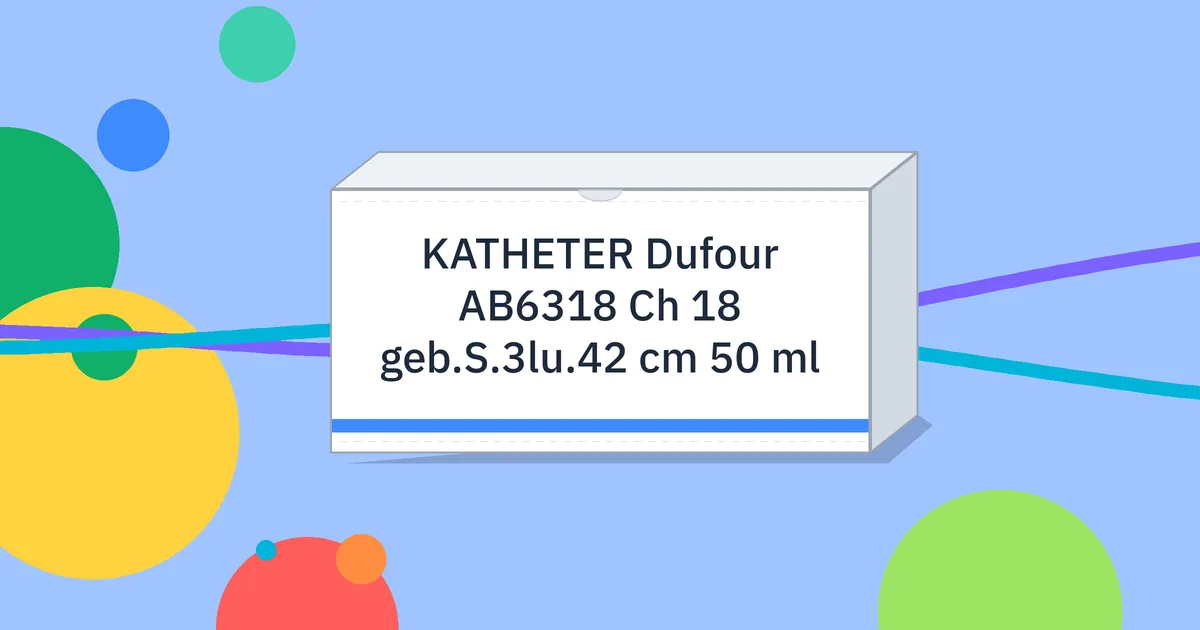 Symbolbild: Packung mit der Aufschrift KATHETER Dufour AB6318 Ch 18 geb.S.3lu.42 cm 50 ml (PZN 00152916) – Verfügbarkeit und Bezug in Apotheken in Frankfurt am Main