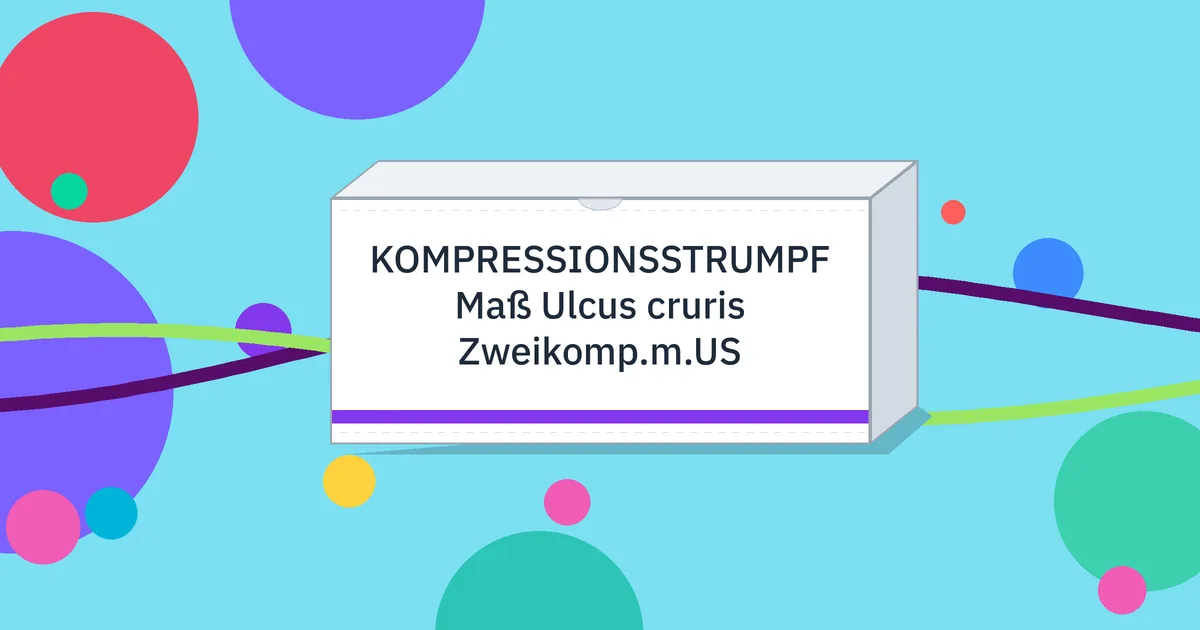Symbolbild: Packung mit der Aufschrift KOMPRESSIONSSTRUMPF Maß Ulcus cruris Zweikomp.m.US (PZN 19998194) – Verfügbarkeit und Bezug in Apotheken in Frankfurt am Main