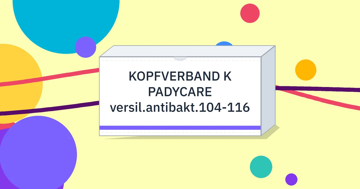 Symbolbild: Packung mit der Aufschrift KOPFVERBAND K PADYCARE versil.antibakt.104-116 (PZN 10939729) – Verfügbarkeit und Bezug in Apotheken in Frankfurt am Main