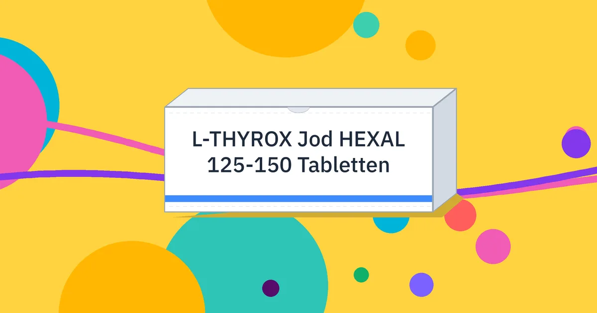 Symbolbild: Packung mit der Aufschrift L-THYROX Jod HEXAL 125-150 Tabletten (PZN 04116099) – Verfügbarkeit und Bezug in Apotheken in Frankfurt am Main