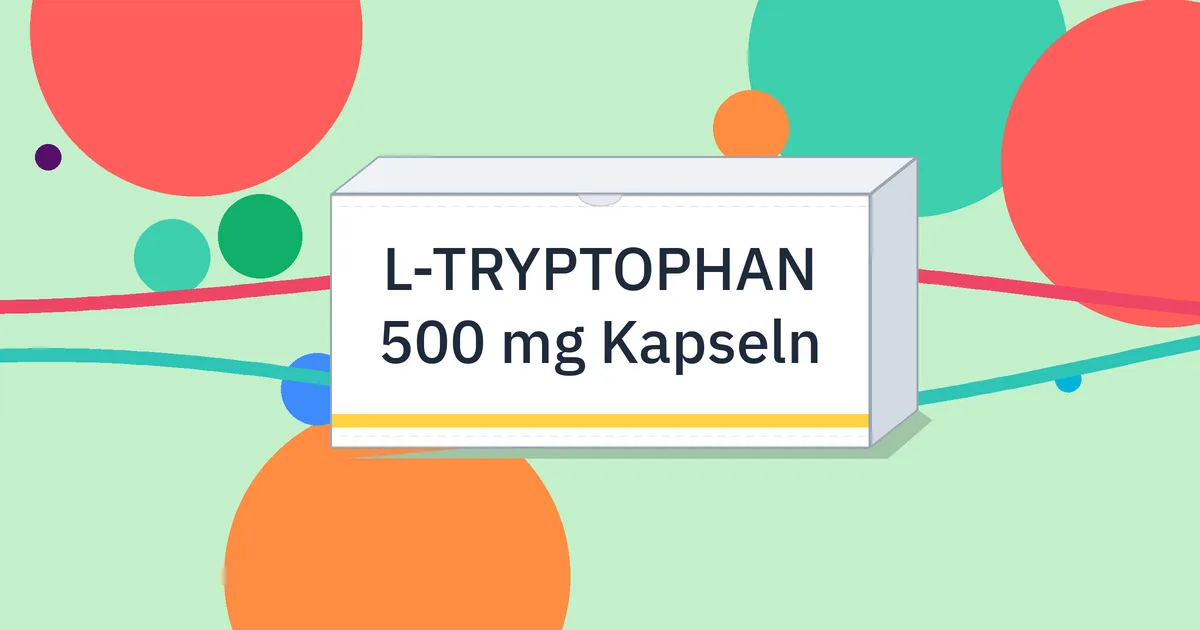 Symbolbild: Packung mit der Aufschrift L-TRYPTOPHAN 500 mg Kapseln (PZN 09424836) – Verfügbarkeit und Bezug in Apotheken in Frankfurt am Main