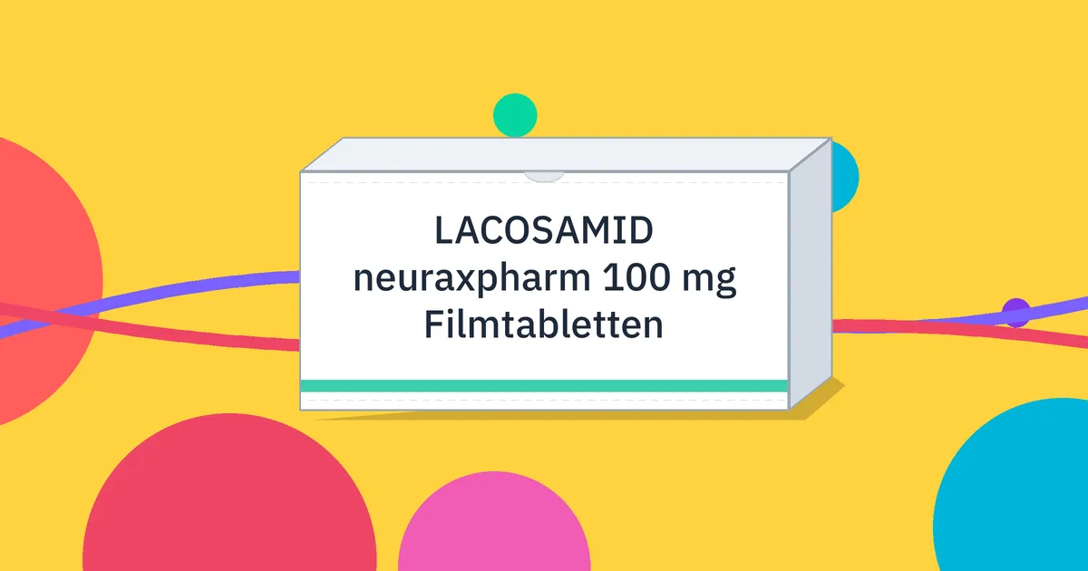Symbolbild: Packung mit der Aufschrift LACOSAMID neuraxpharm 100 mg Filmtabletten (PZN 18085764) – Verfügbarkeit und Bezug in Apotheken in Frankfurt am Main