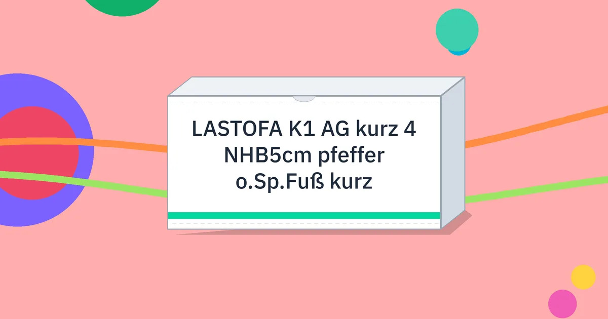 Symbolbild: Packung mit der Aufschrift LASTOFA K1 AG kurz 4 NHB5cm pfeffer o.Sp.Fuß kurz (PZN 13792735) – Verfügbarkeit und Bezug in Apotheken in Frankfurt am Main