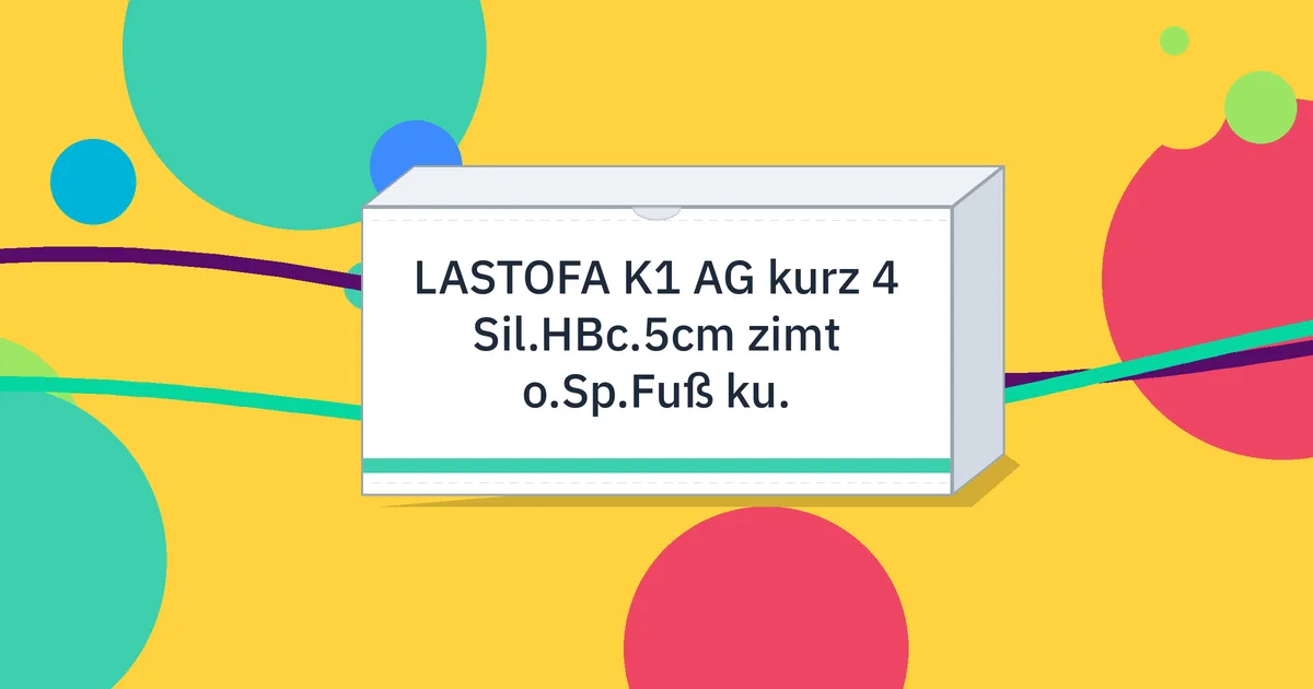 Symbolbild: Packung mit der Aufschrift LASTOFA K1 AG kurz 4 Sil.HBc.5cm zimt o.Sp.Fuß ku. (PZN 13792095) – Verfügbarkeit und Bezug in Apotheken in Frankfurt am Main
