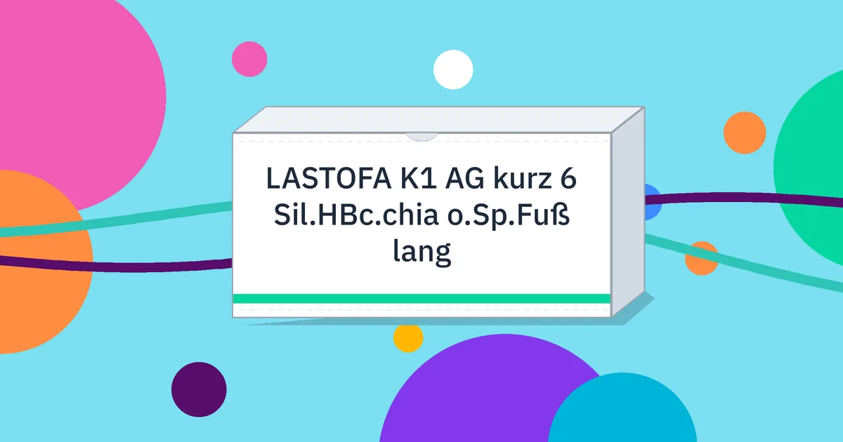 Symbolbild: Packung mit der Aufschrift LASTOFA K1 AG kurz 6 Sil.HBc.chia o.Sp.Fuß lang (PZN 14148924) – Verfügbarkeit und Bezug in Apotheken in Frankfurt am Main