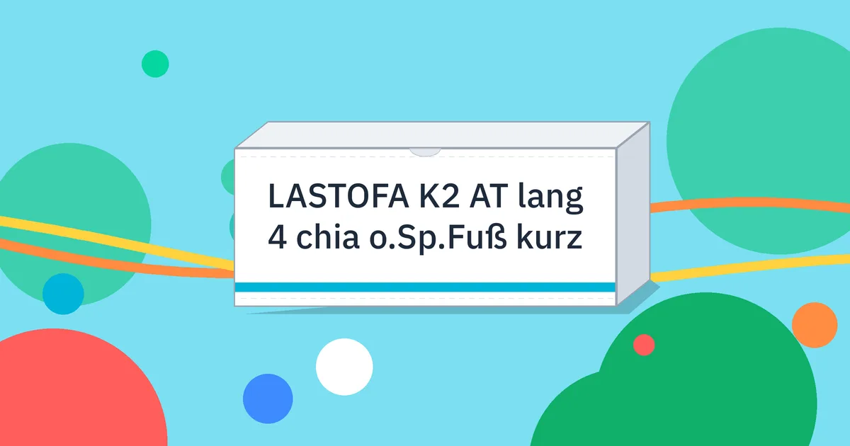 Symbolbild: Packung mit der Aufschrift LASTOFA K2 AT lang 4 chia o.Sp.Fuß kurz (PZN 13809269) – Verfügbarkeit und Bezug in Apotheken in Frankfurt am Main