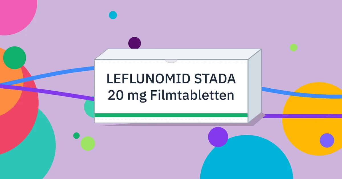 Symbolbild: Packung mit der Aufschrift LEFLUNOMID STADA 20 mg Filmtabletten (PZN 06572370) – Verfügbarkeit und Bezug in Apotheken in Frankfurt am Main