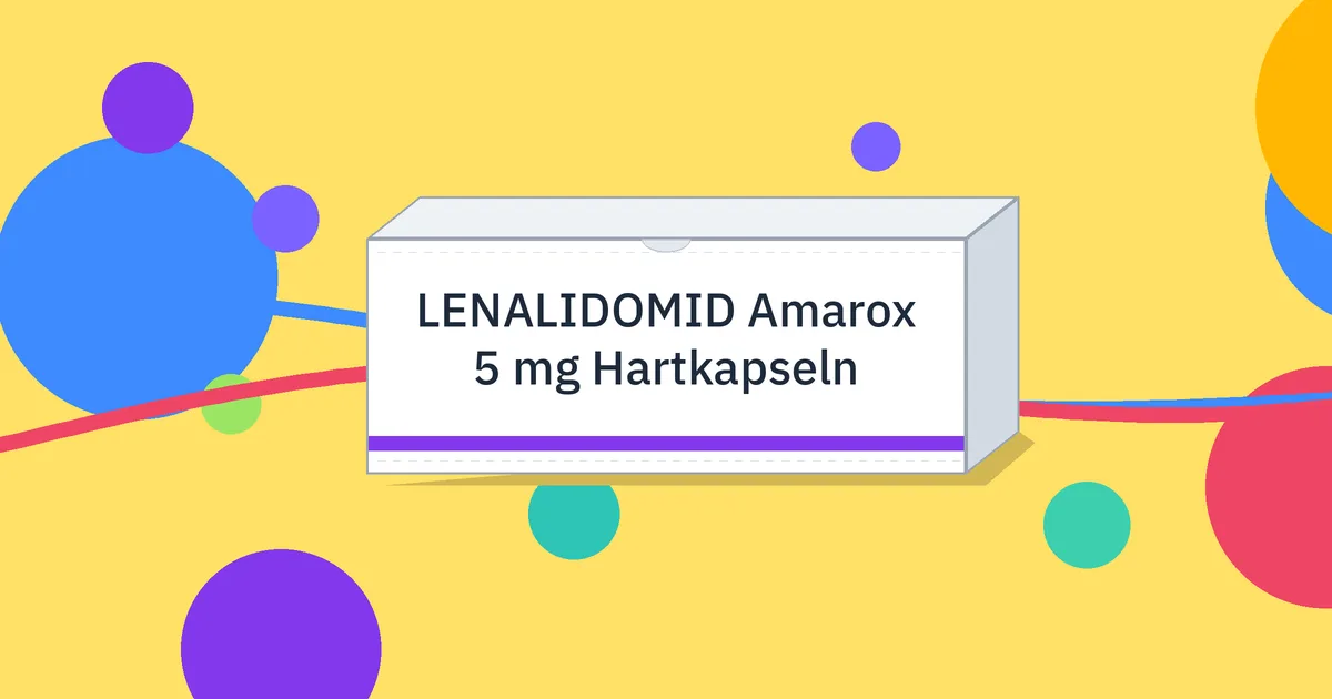 Symbolbild: Packung mit der Aufschrift LENALIDOMID Amarox 5 mg Hartkapseln (PZN 18181634) – Verfügbarkeit und Bezug in Apotheken in Frankfurt am Main