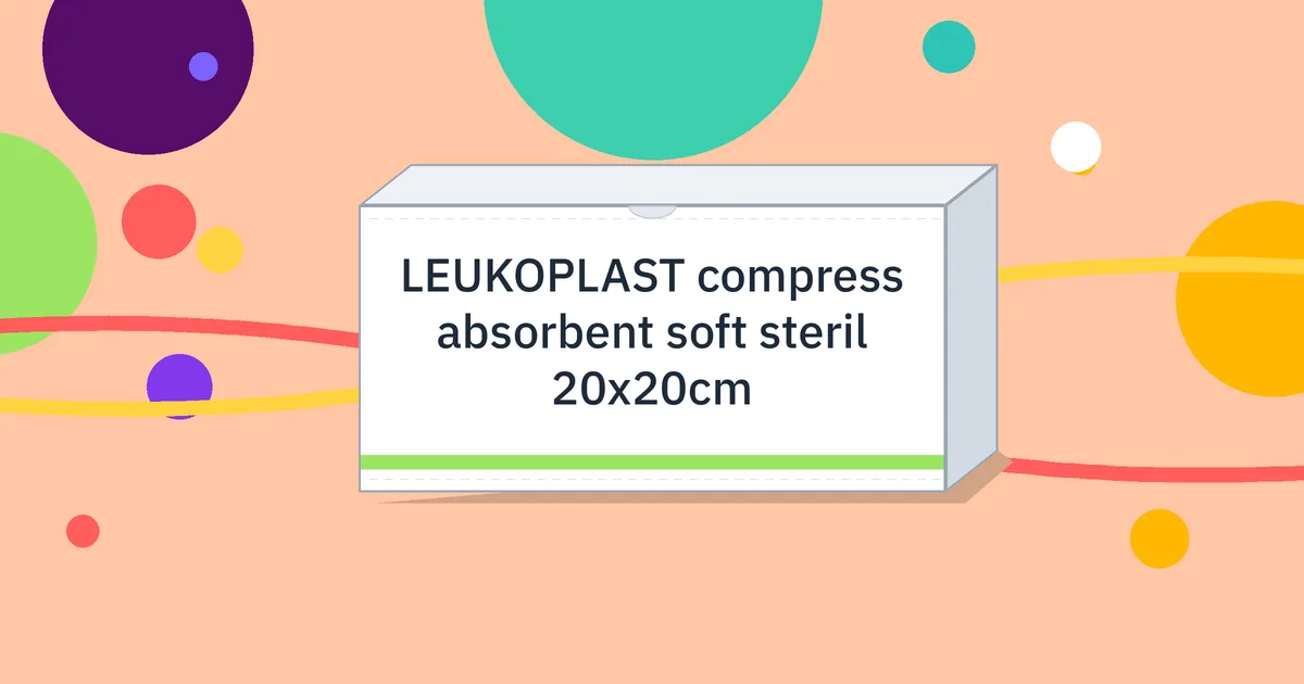 Symbolbild: Packung mit der Aufschrift LEUKOPLAST compress absorbent soft steril 20x20cm (PZN 17206941) – Verfügbarkeit und Bezug in Apotheken in Frankfurt am Main