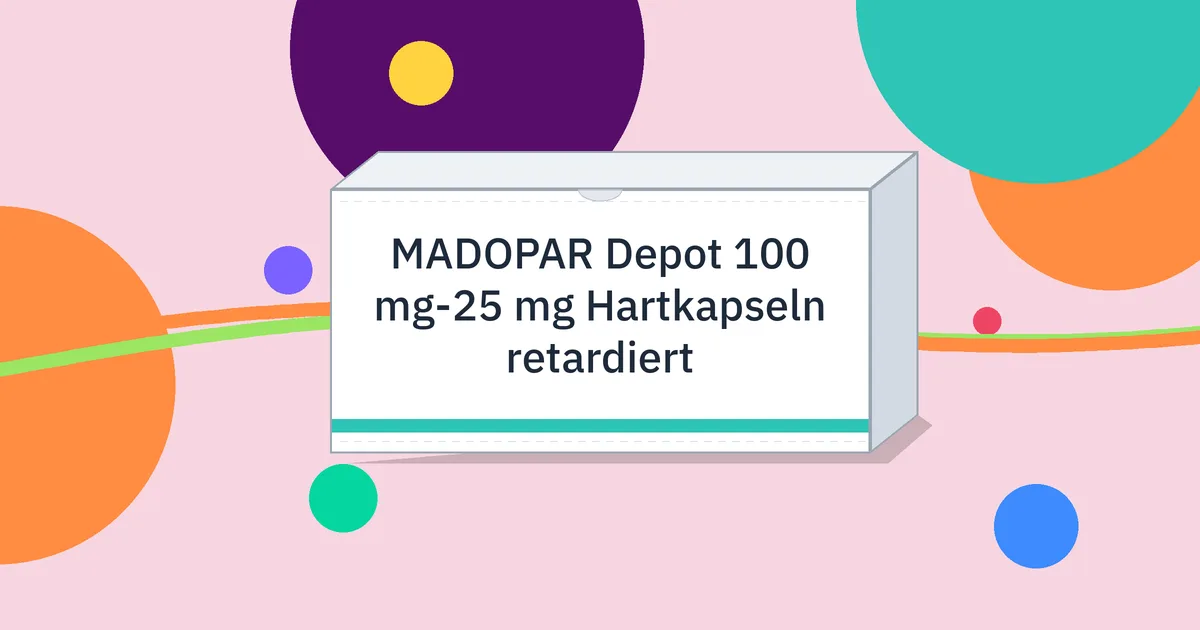 Symbolbild: Packung mit der Aufschrift MADOPAR Depot 100 mg-25 mg Hartkapseln retardiert (PZN 16600251) – Verfügbarkeit und Bezug in Apotheken in Frankfurt am Main