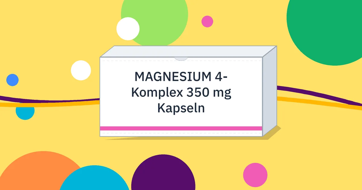 Symbolbild: Packung mit der Aufschrift MAGNESIUM 4-Komplex 350 mg Kapseln (PZN 19447608) – Verfügbarkeit und Bezug in Apotheken in Frankfurt am Main