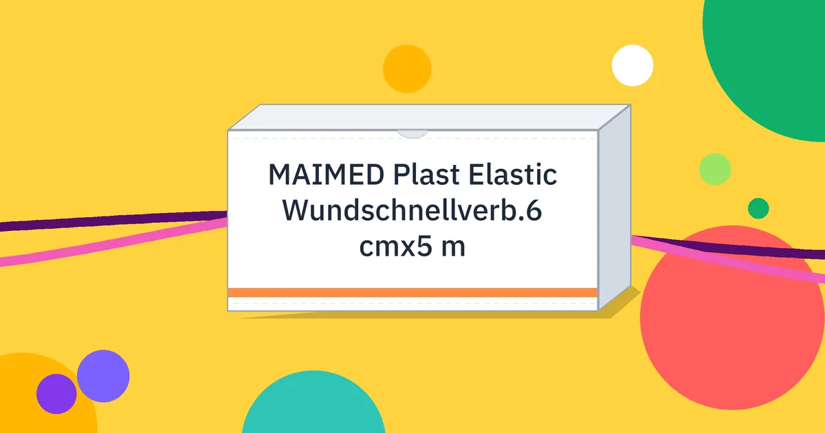 Symbolbild: Packung mit der Aufschrift MAIMED Plast Elastic Wundschnellverb.6 cmx5 m (PZN 04002906) – Verfügbarkeit und Bezug in Apotheken in Frankfurt am Main