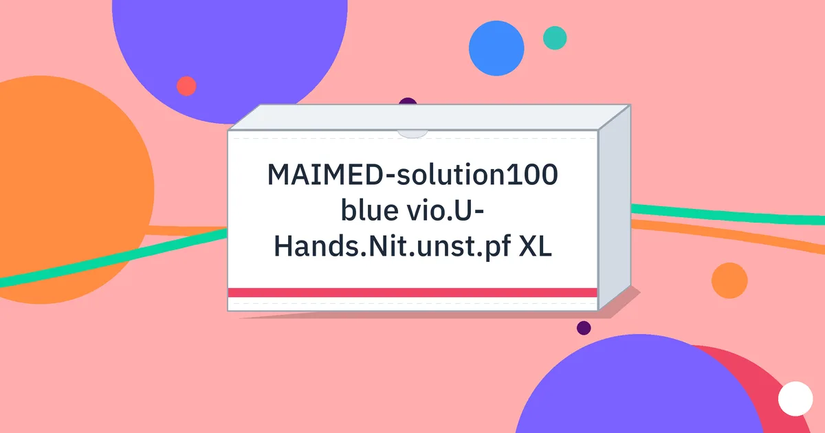 Symbolbild: Packung mit der Aufschrift MAIMED-solution100 blue vio.U-Hands.Nit.unst.pf XL (PZN 11302767) – Verfügbarkeit und Bezug in Apotheken in Frankfurt am Main