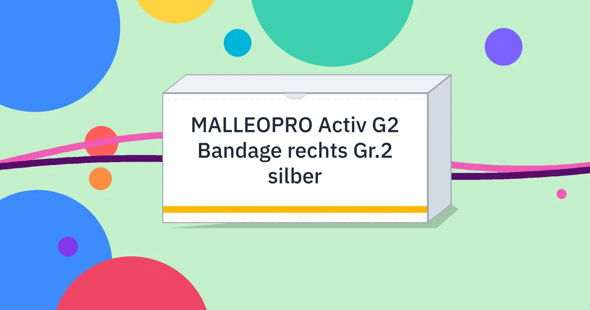 Symbolbild: Packung mit der Aufschrift MALLEOPRO Activ G2 Bandage rechts Gr.2 silber (PZN 09730869) – Verfügbarkeit und Bezug in Apotheken in Frankfurt am Main