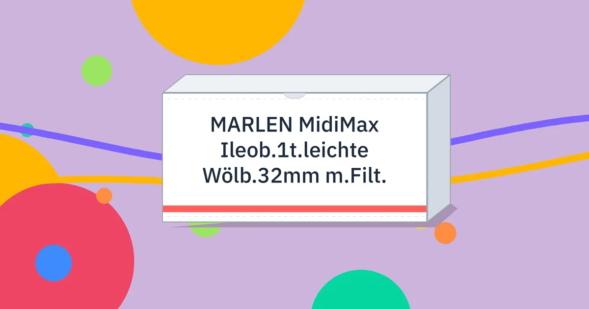 Symbolbild: Packung mit der Aufschrift MARLEN MidiMax Ileob.1t.leichte Wölb.32mm m.Filt. (PZN 16658204) – Verfügbarkeit und Bezug in Apotheken in Frankfurt am Main
