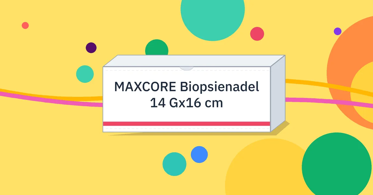 Symbolbild: Packung mit der Aufschrift MAXCORE Biopsienadel 14 Gx16 cm (PZN 07780840) – Verfügbarkeit und Bezug in Apotheken in Frankfurt am Main