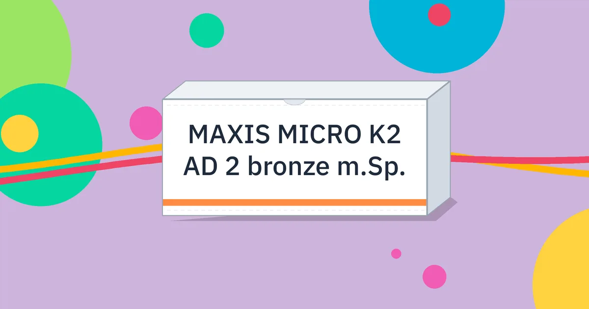 Symbolbild: Packung mit der Aufschrift MAXIS MICRO K2 AD 2 bronze m.Sp. (PZN 17673453) – Verfügbarkeit und Bezug in Apotheken in Frankfurt am Main