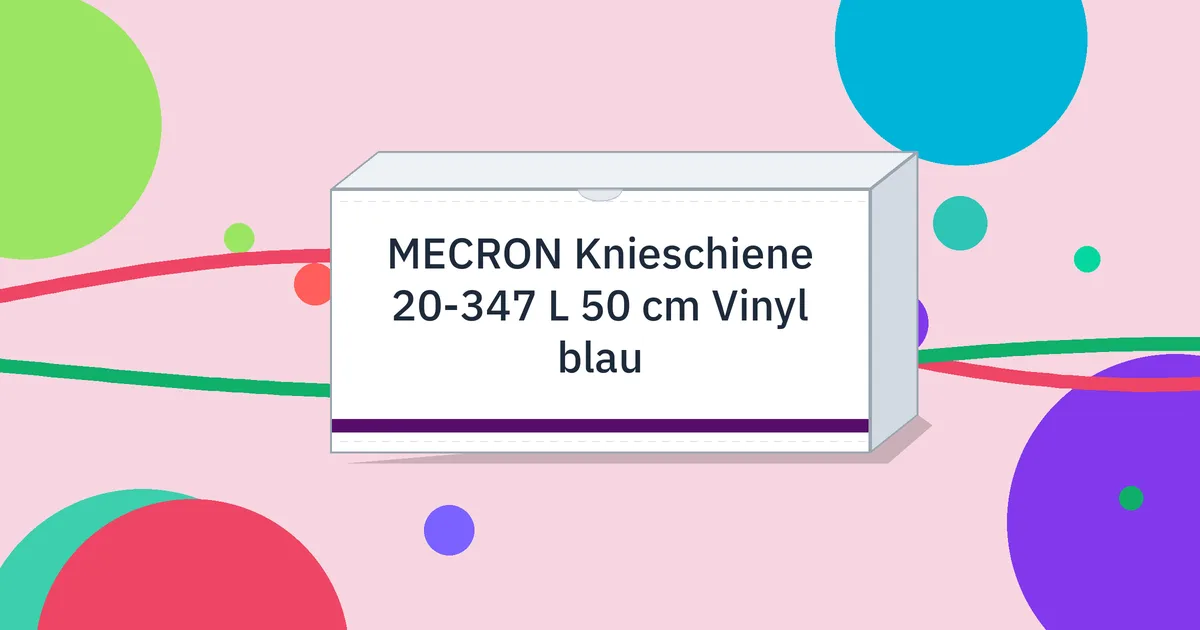 Symbolbild: Packung mit der Aufschrift MECRON Knieschiene 20-347 L 50 cm Vinyl blau (PZN 02910232) – Verfügbarkeit und Bezug in Apotheken in Frankfurt am Main