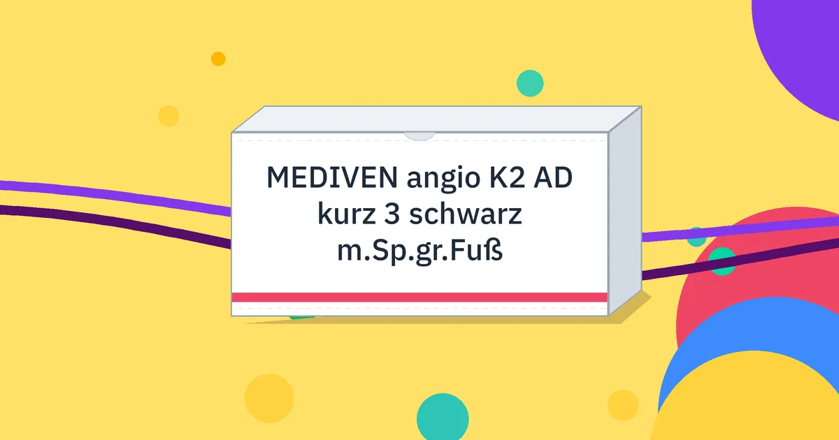 Symbolbild: Packung mit der Aufschrift MEDIVEN angio K2 AD kurz 3 schwarz m.Sp.gr.Fuß (PZN 17211209) – Verfügbarkeit und Bezug in Apotheken in Frankfurt am Main