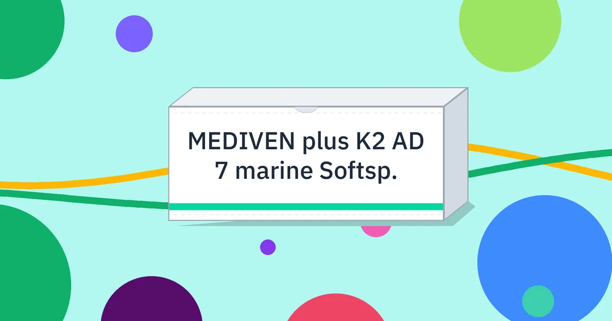 Symbolbild: Packung mit der Aufschrift MEDIVEN plus K2 AD 7 marine Softsp. (PZN 15092568) – Verfügbarkeit und Bezug in Apotheken in Frankfurt am Main