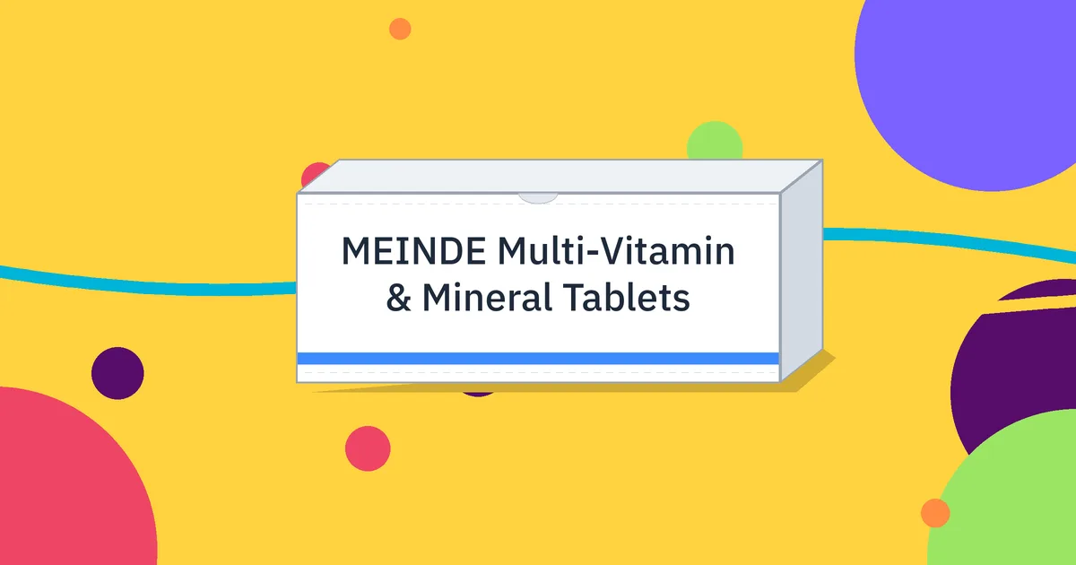 Symbolbild: Packung mit der Aufschrift MEINDE Multi-Vitamin & Mineral Tablets (PZN 20103417) – Verfügbarkeit und Bezug in Apotheken in Frankfurt am Main