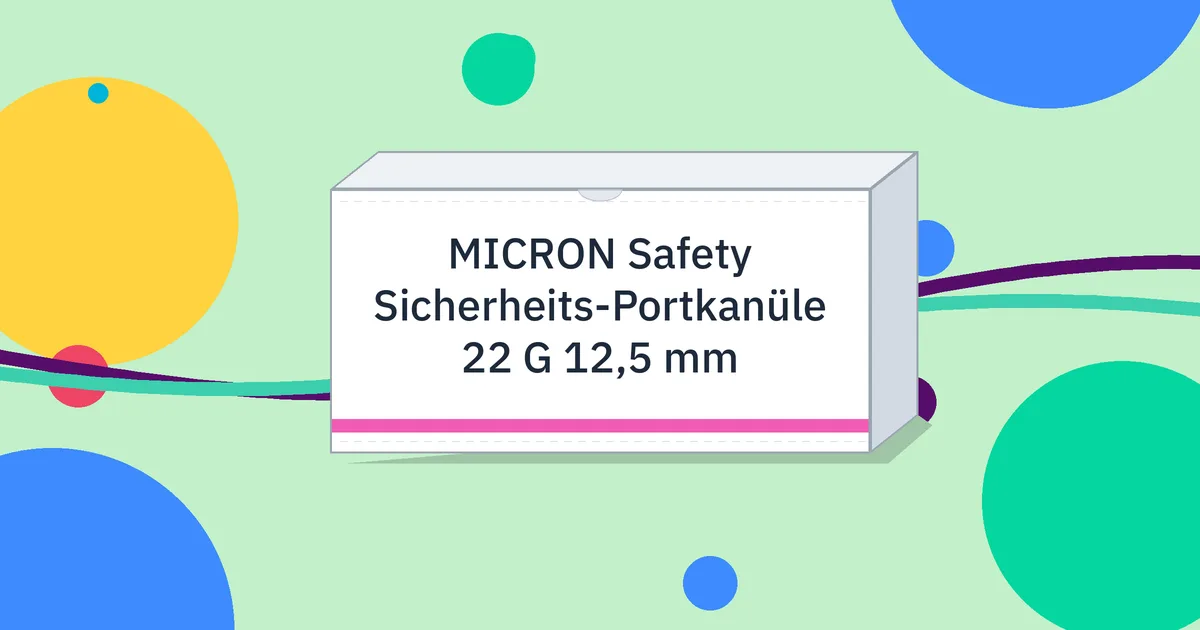 Symbolbild: Packung mit der Aufschrift MICRON Safety Sicherheits-Portkanüle 22 G 12,5 mm (PZN 19707268) – Verfügbarkeit und Bezug in Apotheken in Frankfurt am Main