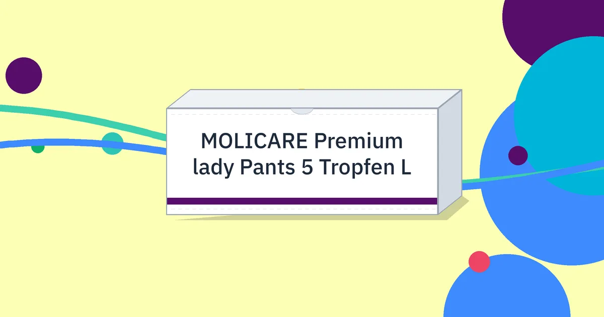 Symbolbild: Packung mit der Aufschrift MOLICARE Premium lady Pants 5 Tropfen L (PZN 14022554) – Verfügbarkeit und Bezug in Apotheken in Frankfurt am Main