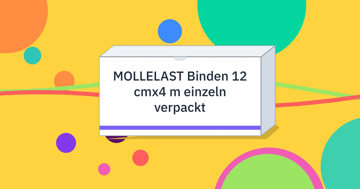 Symbolbild: Packung mit der Aufschrift MOLLELAST Binden 12 cmx4 m einzeln verpackt (PZN 15430516) – Verfügbarkeit und Bezug in Apotheken in Frankfurt am Main