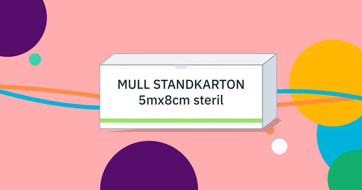 Symbolbild: Packung mit der Aufschrift MULL STANDKARTON 5mx8cm steril (PZN 01721753) – Verfügbarkeit und Bezug in Apotheken in Frankfurt am Main