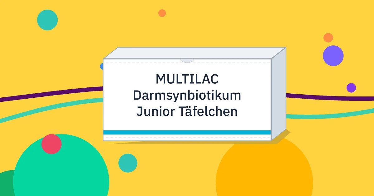 Symbolbild: Packung mit der Aufschrift MULTILAC Darmsynbiotikum Junior Täfelchen (PZN 19205911) – Verfügbarkeit und Bezug in Apotheken in Frankfurt am Main
